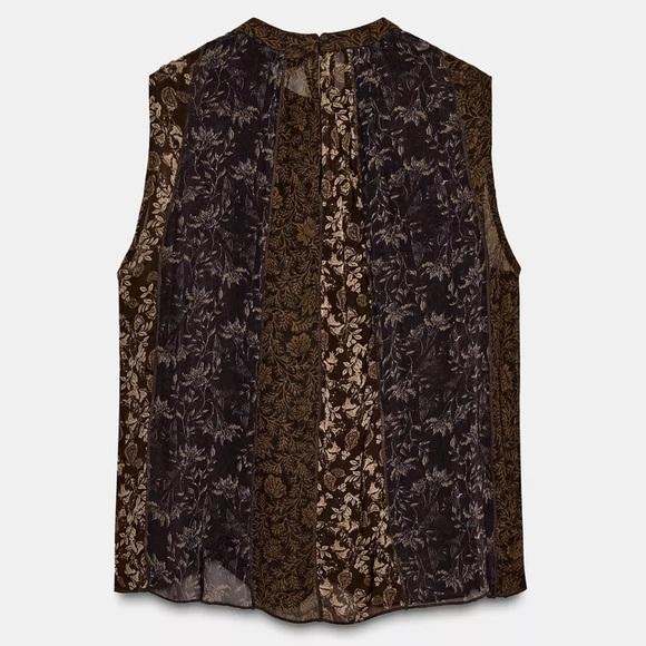 Zara | Tops | Zara Zw Collection Patchwork Beaded Sheer Top Blouse ...